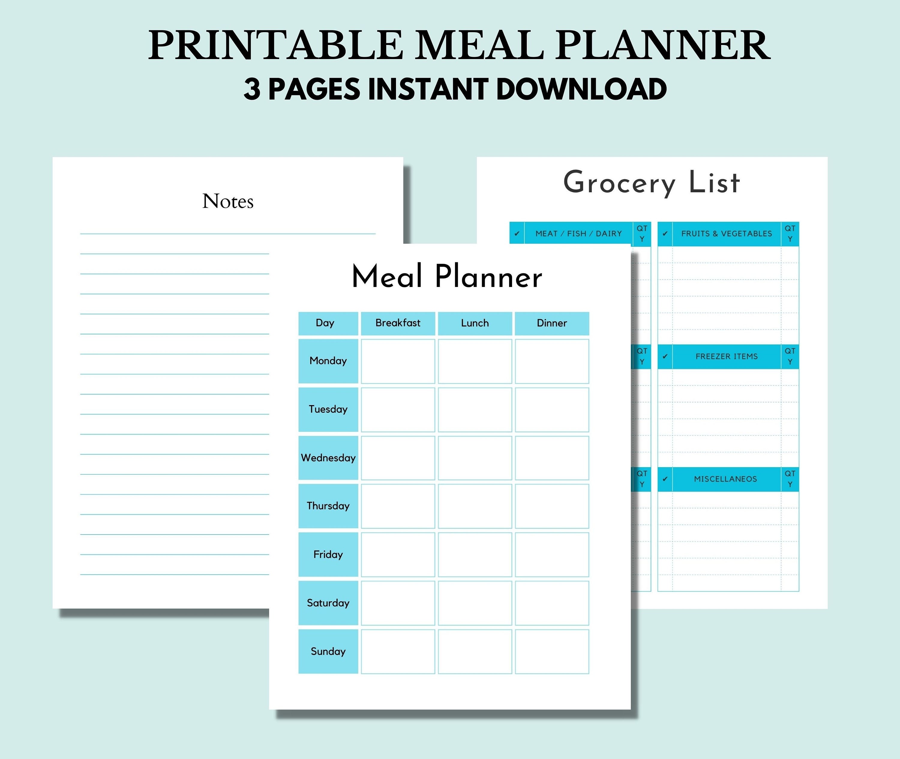 Printable Meal Planner, Food Log, Meal Prep Tracking Planner, Daily ...