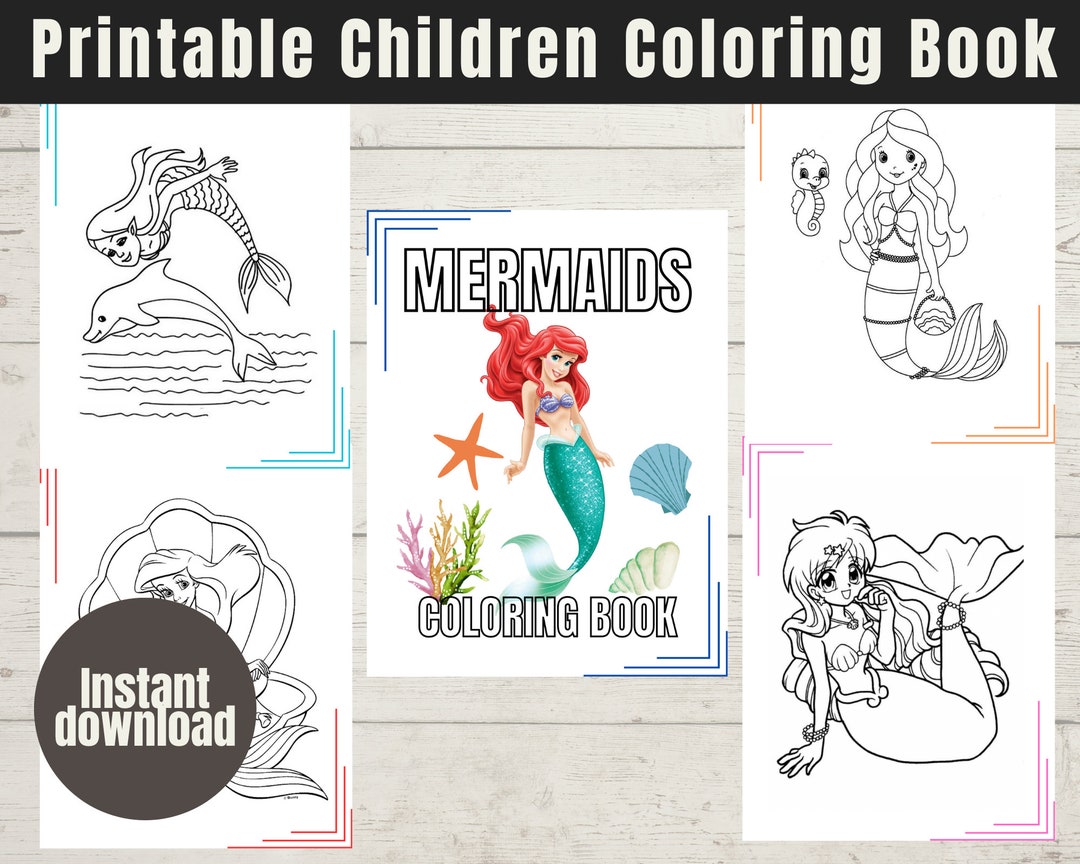 Mermaids Children Coloring Book, Kids Coloring Pages, Activity Book ...
