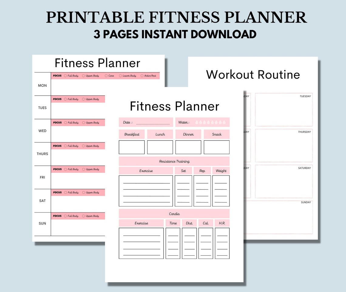 Printable Fitness Planner, Daily Workout Routine Log, - Etsy