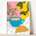 Boho Cafe Print, Latte Croissant Poster, Lemon Wall Art, Bright Happy ...