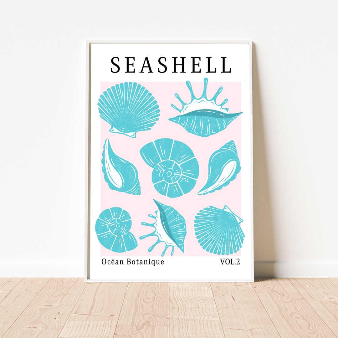 Seashell Print, Shell Ocean Wall Art, Boho Beach Print, Bathroom Poster ...