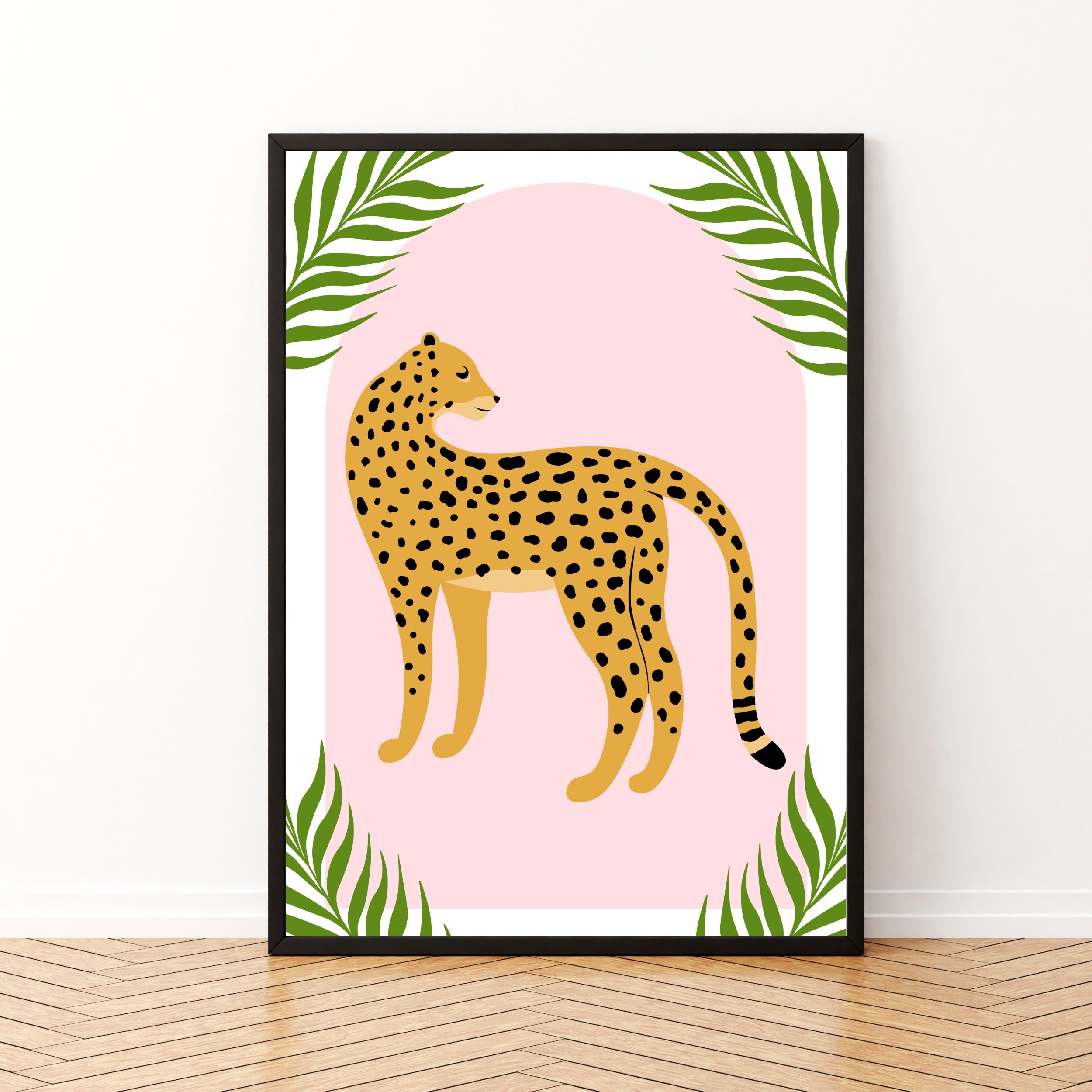 Cheetah Art Print, Boho Palm Leaf Cheetah Pink Arch Print, Boho Poster ...