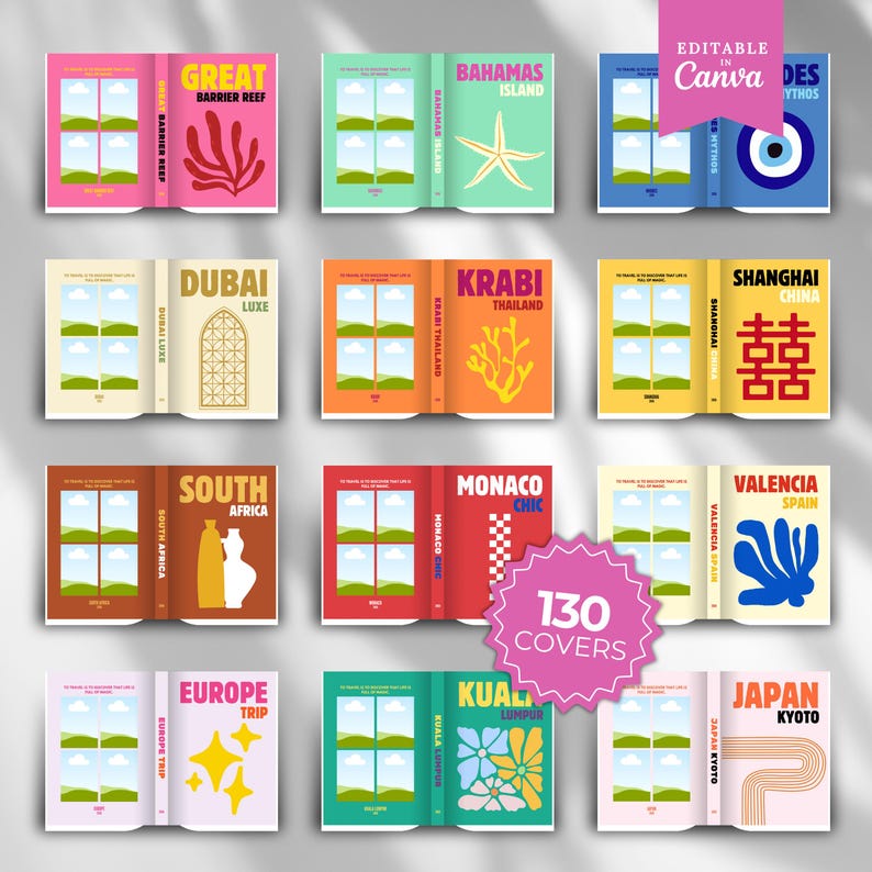 130 Photo Book Covers Canva Template : Editable Vacation Photo Album ...