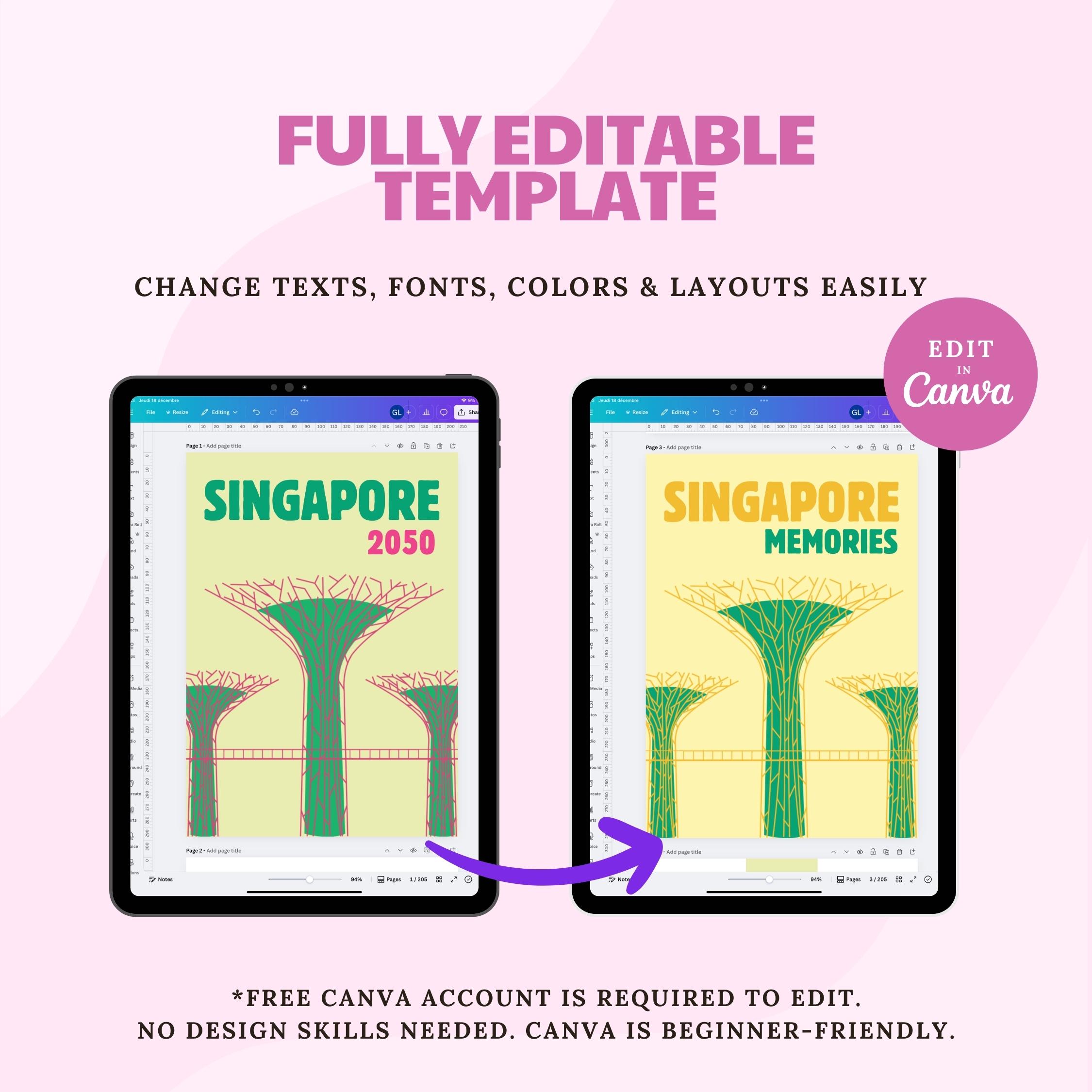 Singapore Travel Photobook : Canva Template, Vacation Photo Album ...
