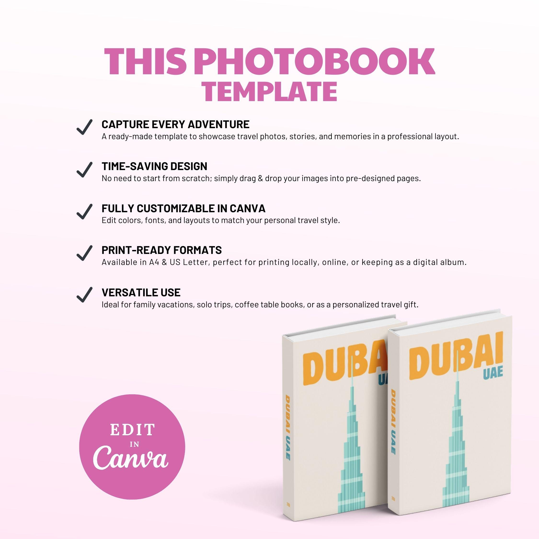 Dubai Travel Photobook : Canva Template, Holiday Photo Album, Coffee ...