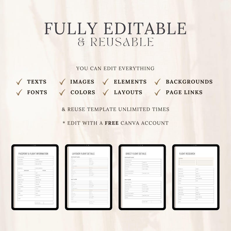 Editable Flight Details Form - Fillable Printable | Canva Template ...