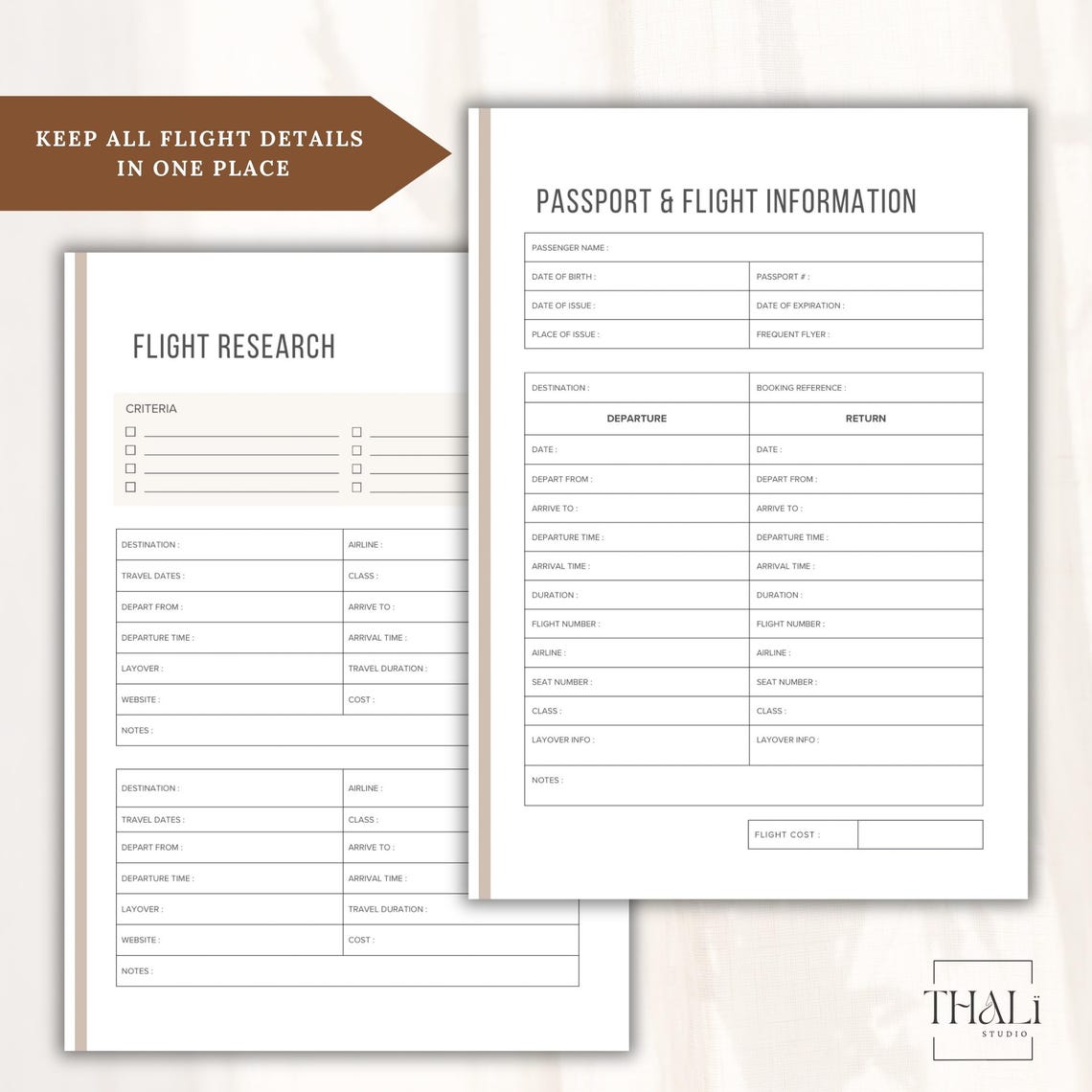 Fillable Flight Details Form: Travel Planner PDF (A4, US Lecontter, A5 ...