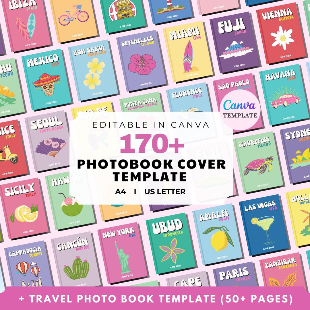 Custom 170+ Travel Photo Book Covers : Canva Template, Coffee Table ...