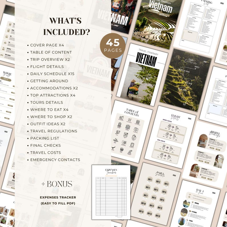 Vietnam Travel Itinerary Canva Template: Customizable Trip Planner ...