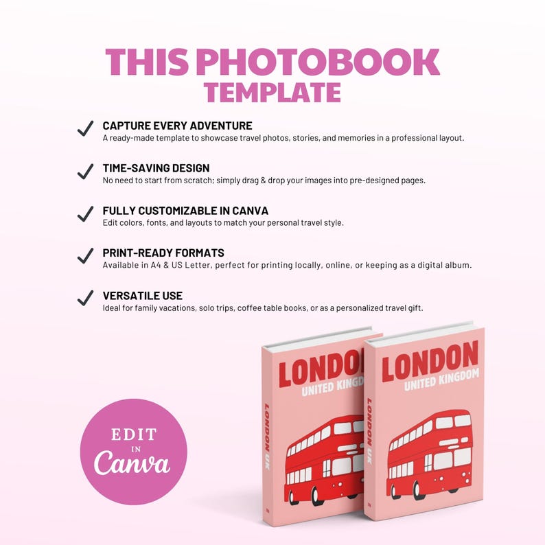 London Travel Photobook : Canva Template, Vacation Photo Album, Coffee ...