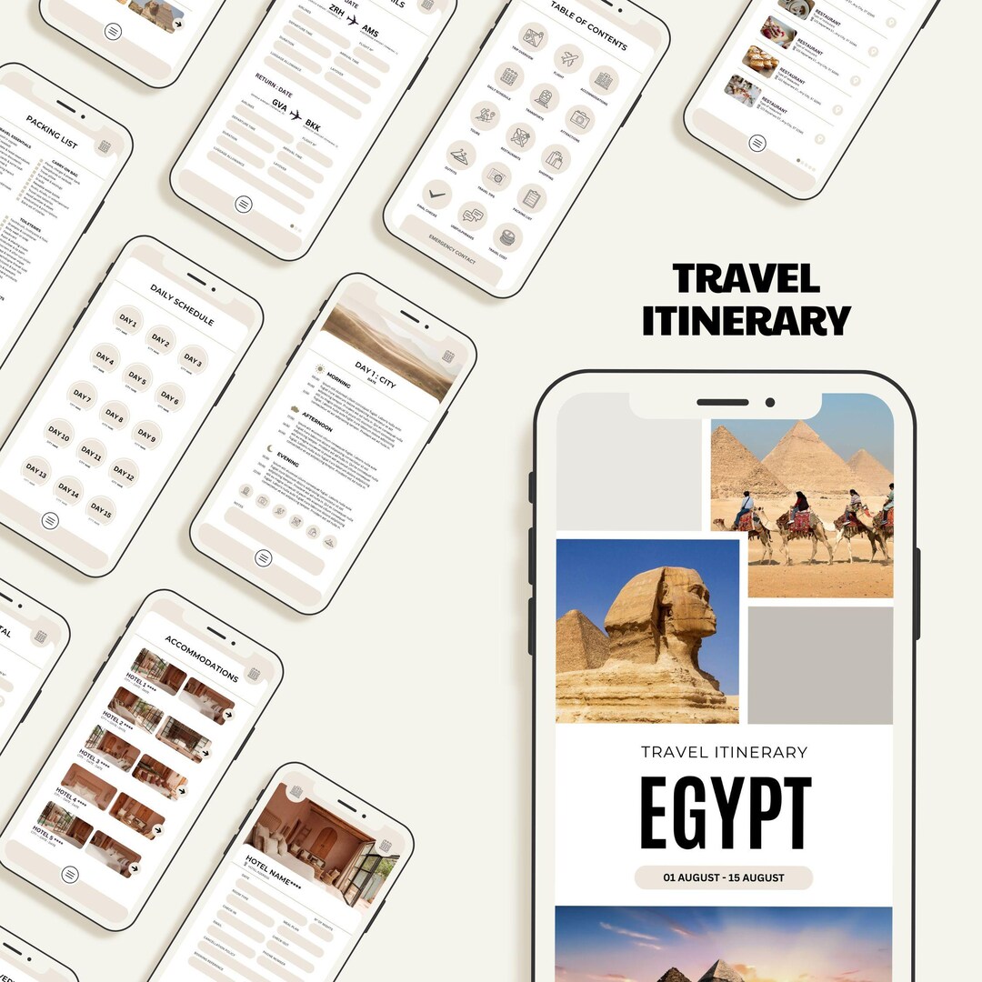 Egypt Editable Travel Itinerary Template: App-Style Digital Trip ...