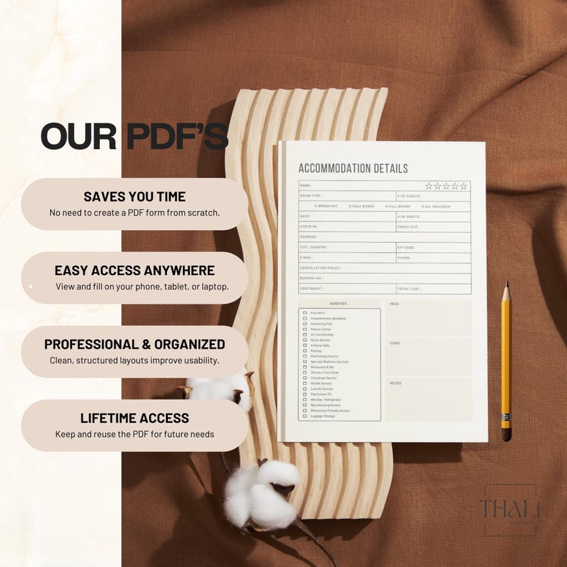Accommodation Details Fillable PDF Form | Hotel Booking Info Sheet ...