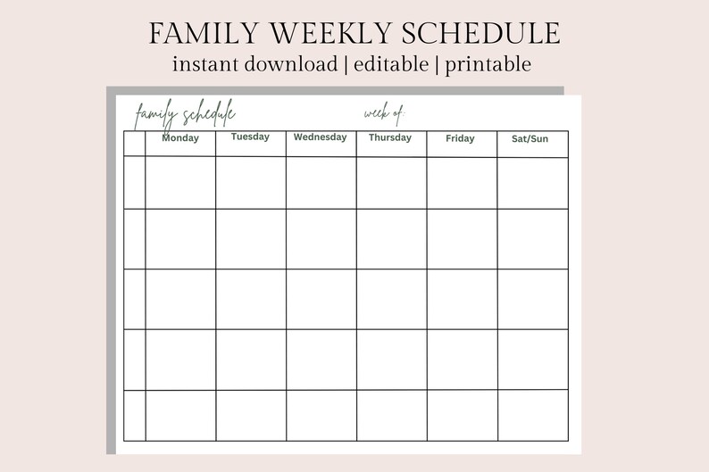 Family Weekly Schedule - Etsy