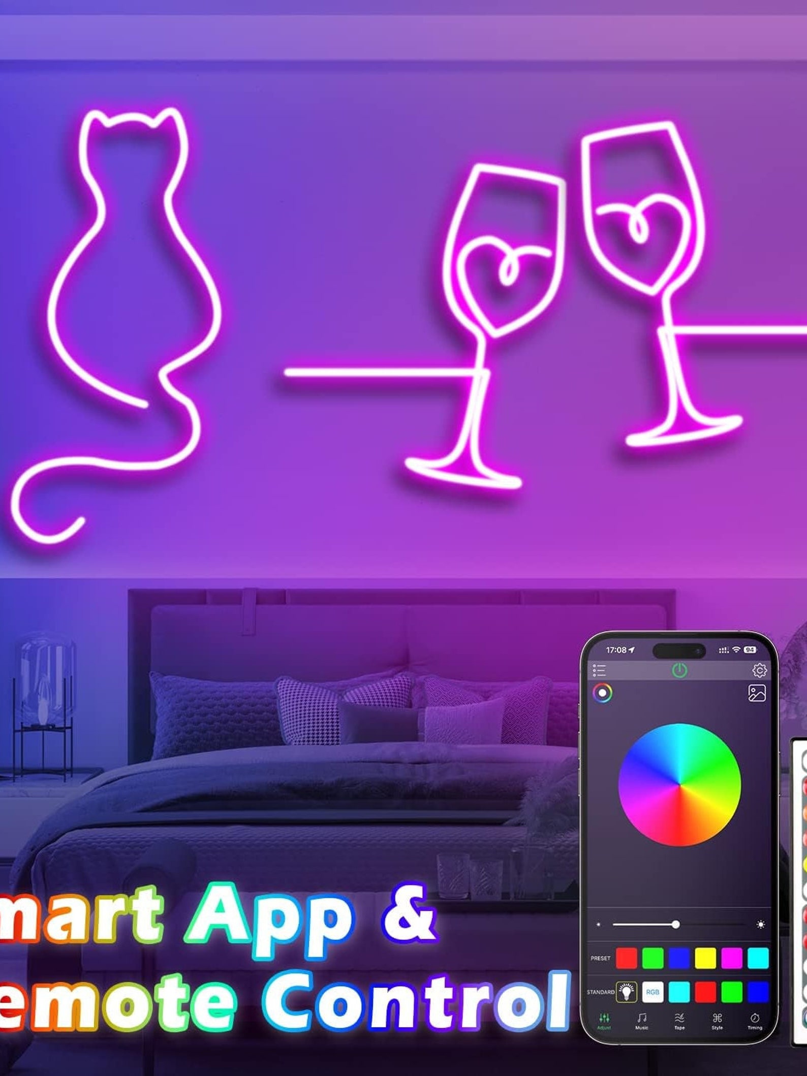 RGB LED Bendy Neon Strip Lights with Bluetooth Room Décor. - Etsy