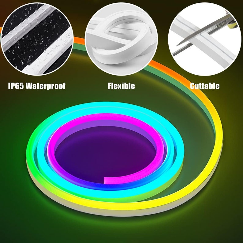 RGB LED Bendy Neon Strip Lights with Bluetooth Room Décor. - Etsy