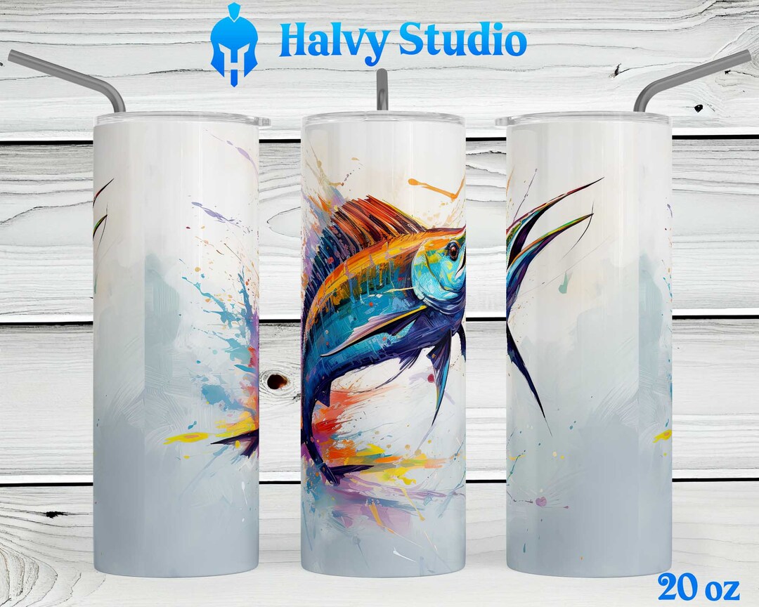 Watercolor Marlin #0135 Sublimation Design for 15oz, 20oz Straight ...