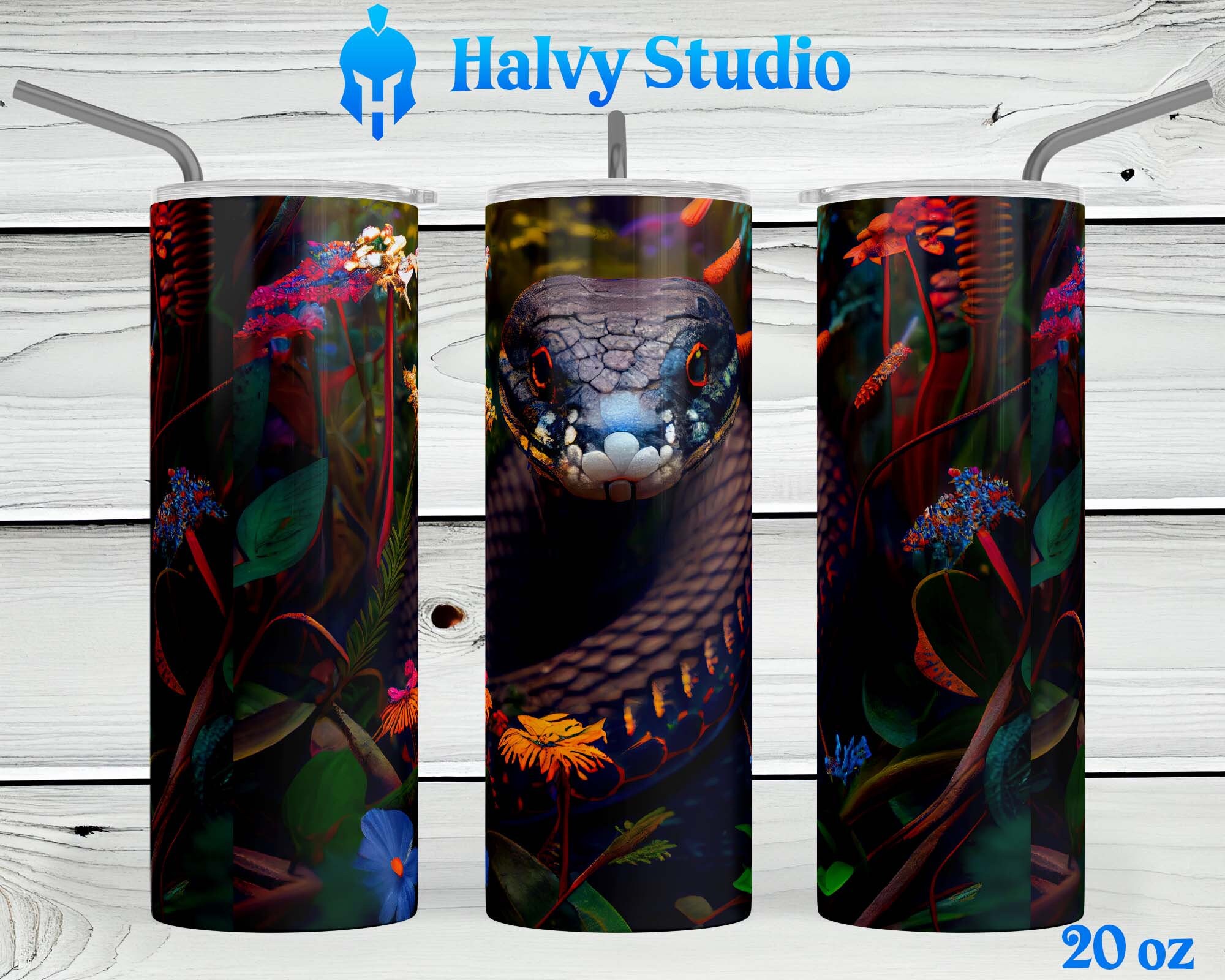 Snake in Flowers 0025 Sublimation Design for 15oz, 20oz Straight, 20oz ...