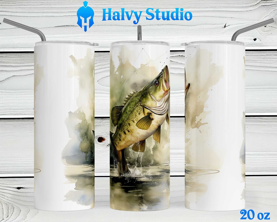 Watercolor Bass #0147 Sublimation Design for 15oz, 20oz Straight, 20oz ...
