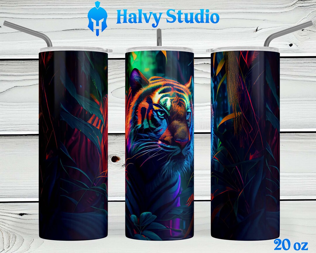 Rainbow Tiger, Jungle #0052 Sublimation Design for 15oz, 20oz Straight ...