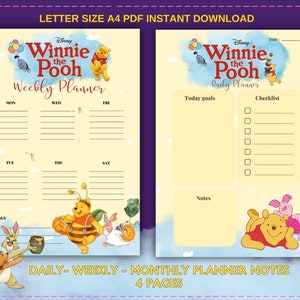 Winnie the Pooh Daily, Weekly - Monthly Planner Notes 4 PAGES Printable ...