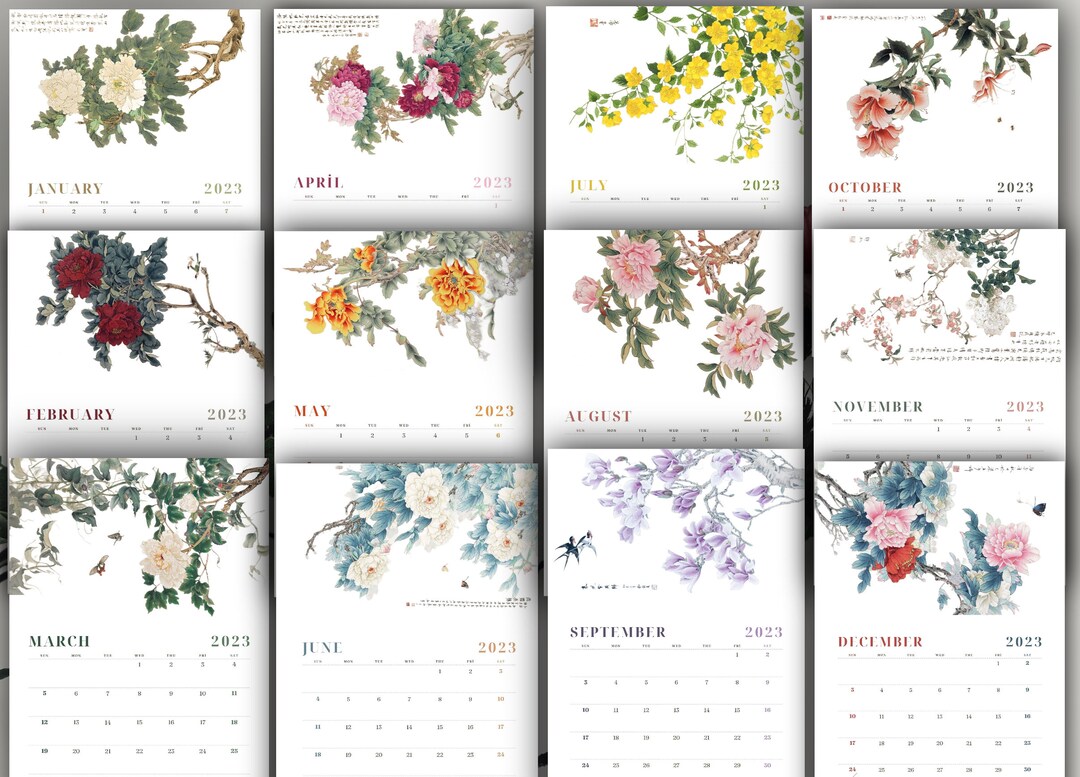 2023 Calendar Printable, Desk Calendar Monthly, Flowers Watercolor ...
