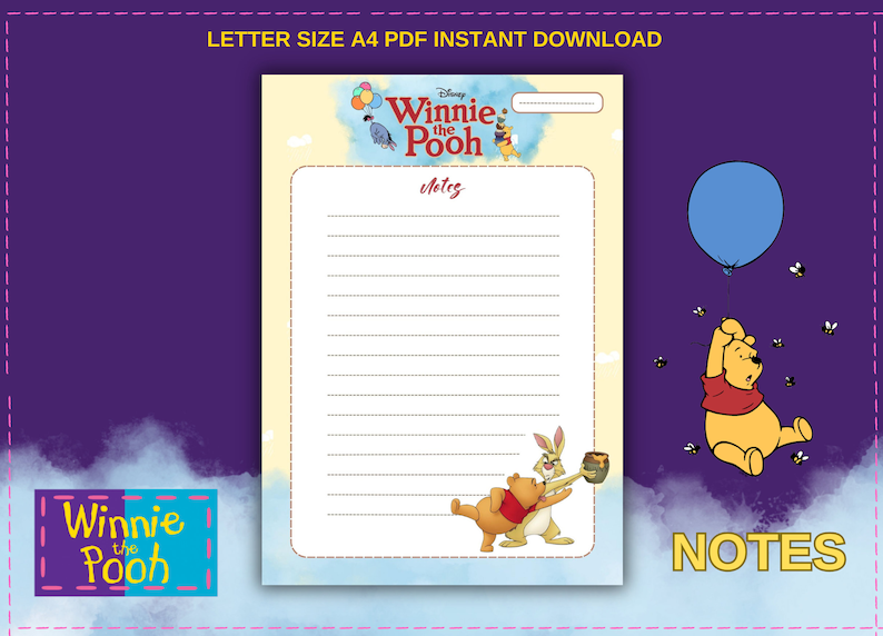 Winnie the Pooh Kids Notes, Instant Download Printable Planner | US ...
