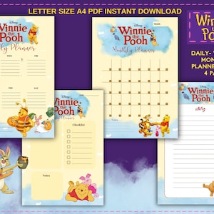 Winnie the Pooh Daily, Weekly - Monthly Planner Notes 4 PAGES Printable ...