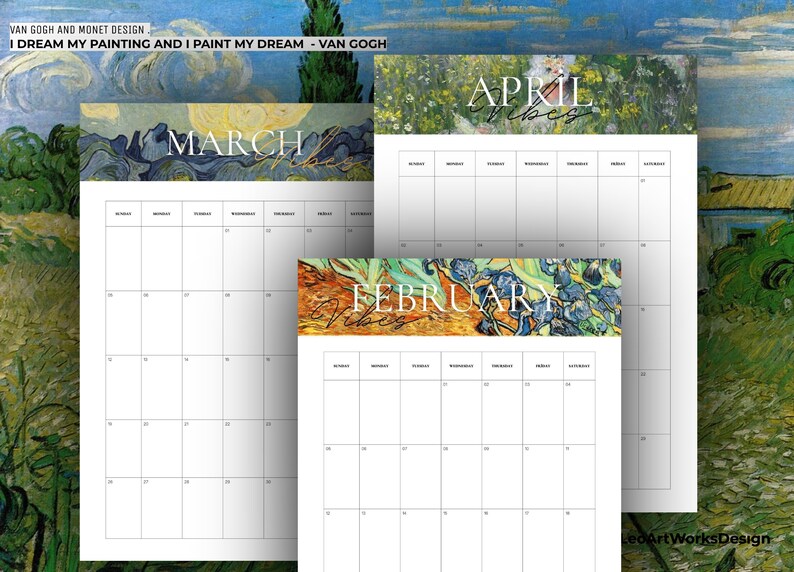 Art 2023 2024 Calendar / Classical Van Gogh Monet Monthly Calendar - Etsy
