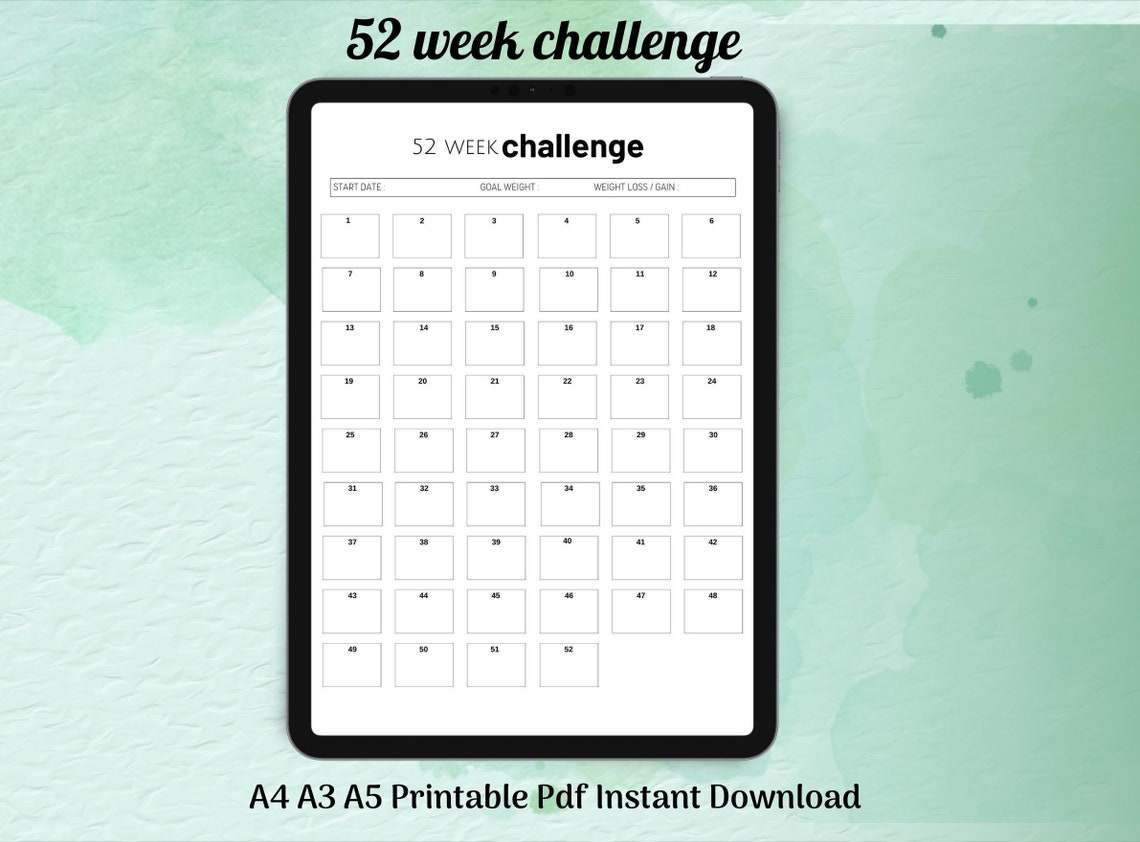 52 Week Challenge Tracker Printable, 52 Week Planner, Habit Tracker ...