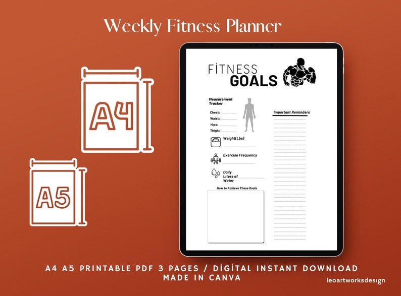 Weekly Fitness Planner Printable Wellness Planner PDF A4 A5 Fitness ...
