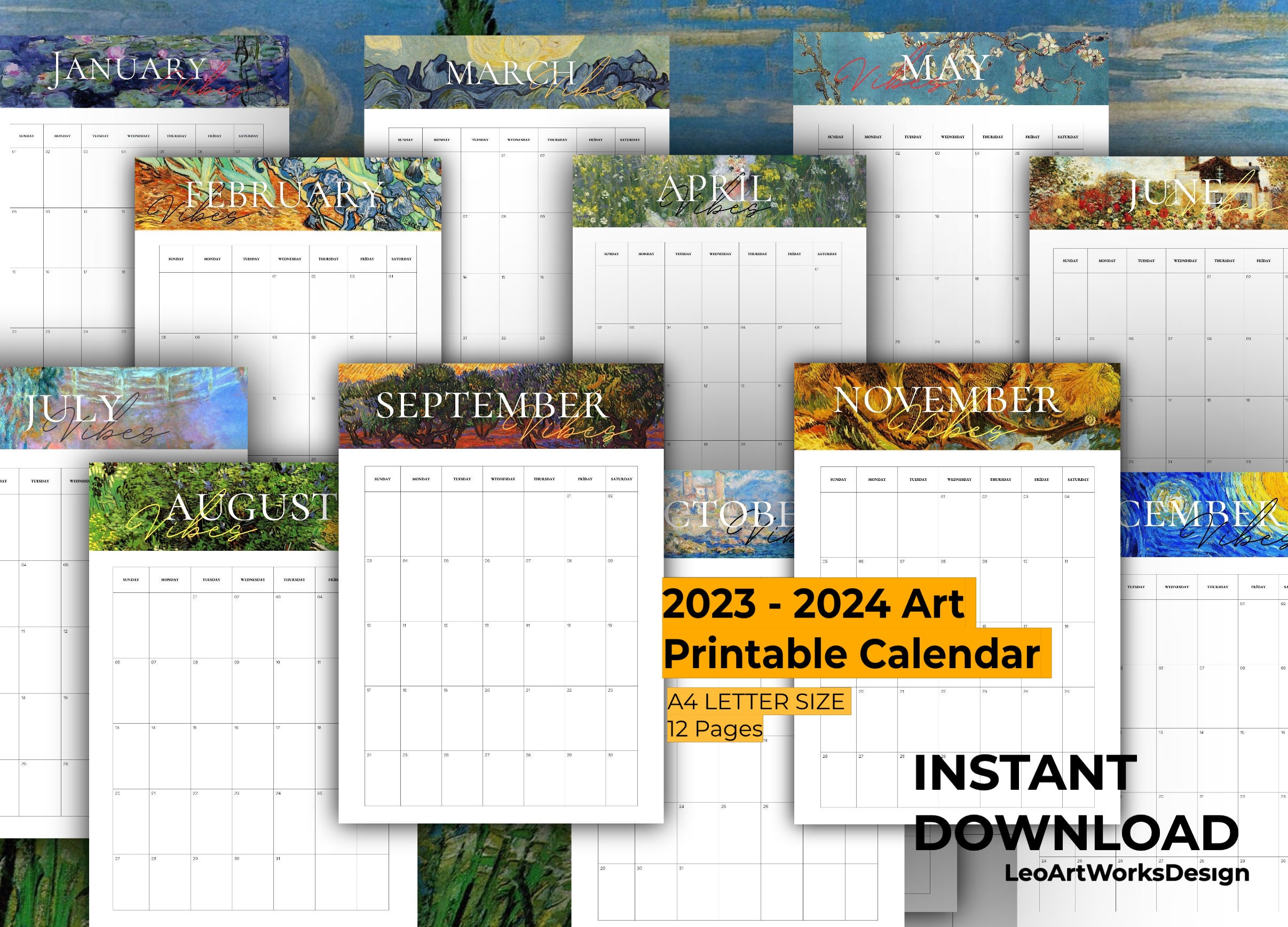 Art 2023 2024 Calendar / Classical Van Gogh Monet Monthly Calendar - Etsy