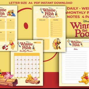 Winnie the Pooh Daily, Weekly - Monthly Planner Notes 4 PAGES Printable ...