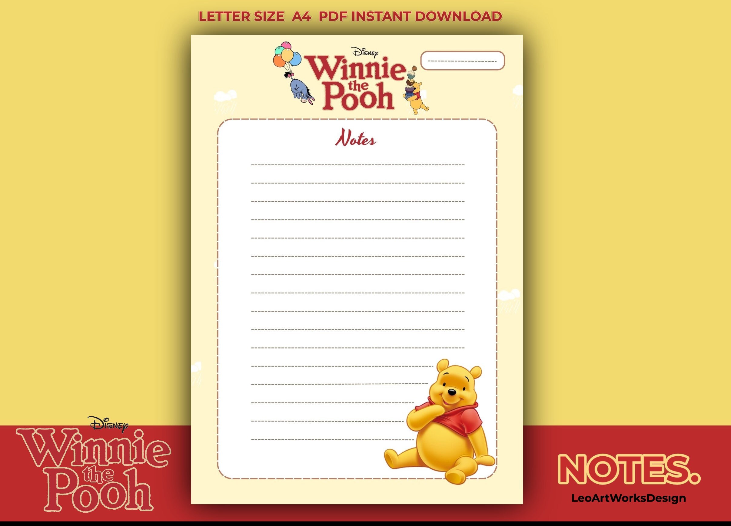 Winnie the Pooh Daily, Weekly - Monthly Planner Notes 4 PAGES Printable ...