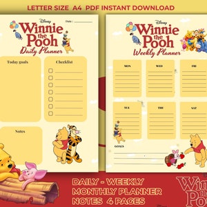 Winnie the Pooh Daily, Weekly - Monthly Planner Notes 4 PAGES Printable ...