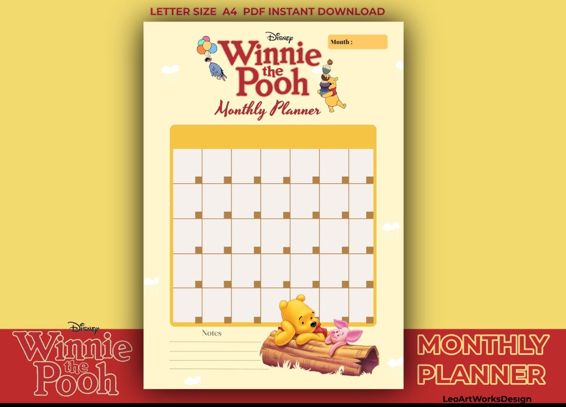 Winnie the Pooh Daily, Weekly - Monthly Planner Notes 4 PAGES Printable ...