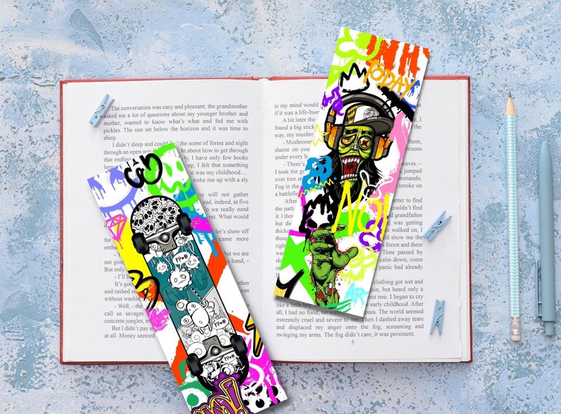 Set of 4 Printable Bookmarks Graffiti Digital Bookmarks Graffiti ...