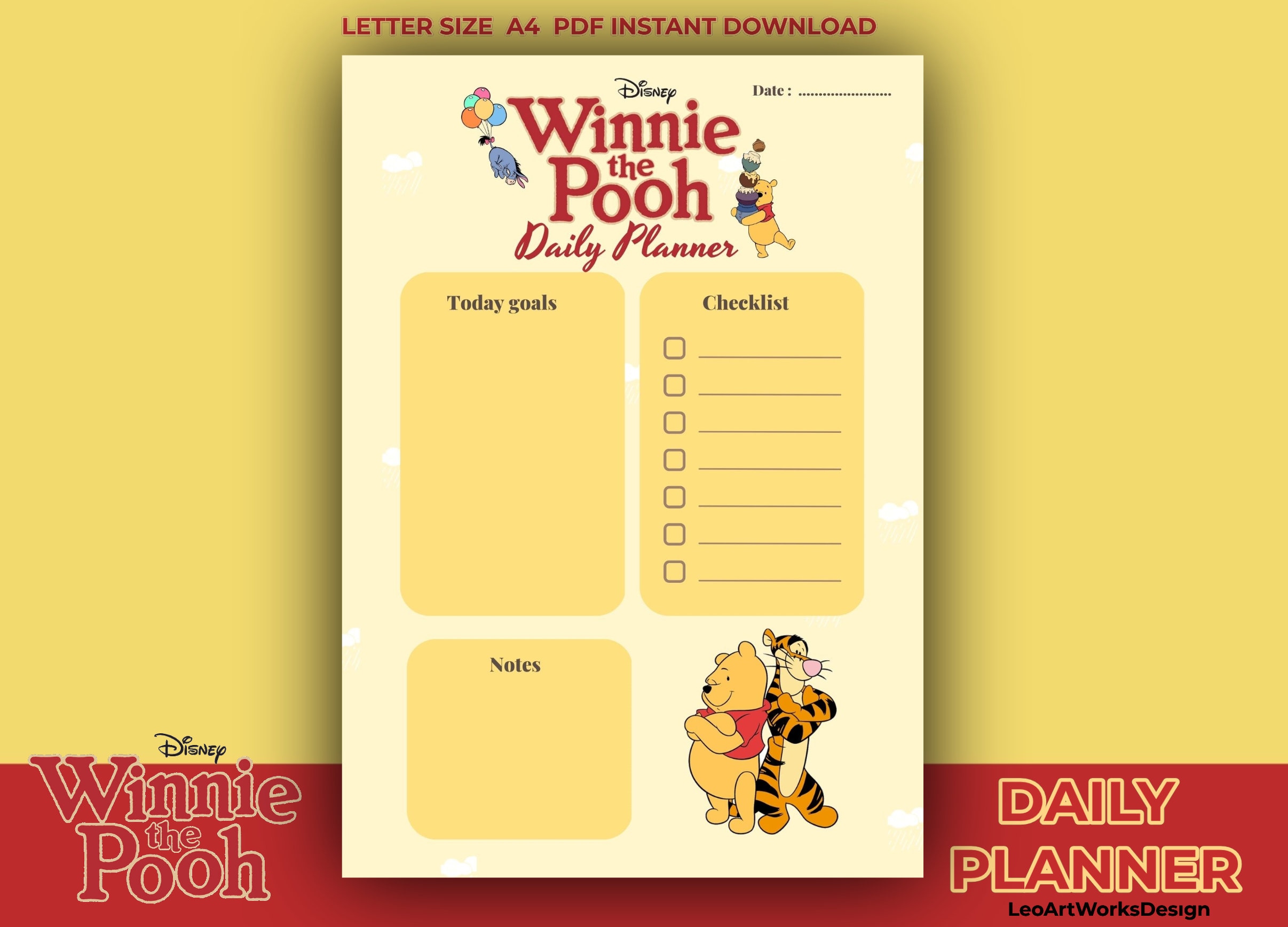 Winnie the Pooh Daily, Weekly - Monthly Planner Notes 4 PAGES Printable ...