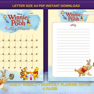 Winnie the Pooh Daily, Weekly - Monthly Planner Notes 4 PAGES Printable ...