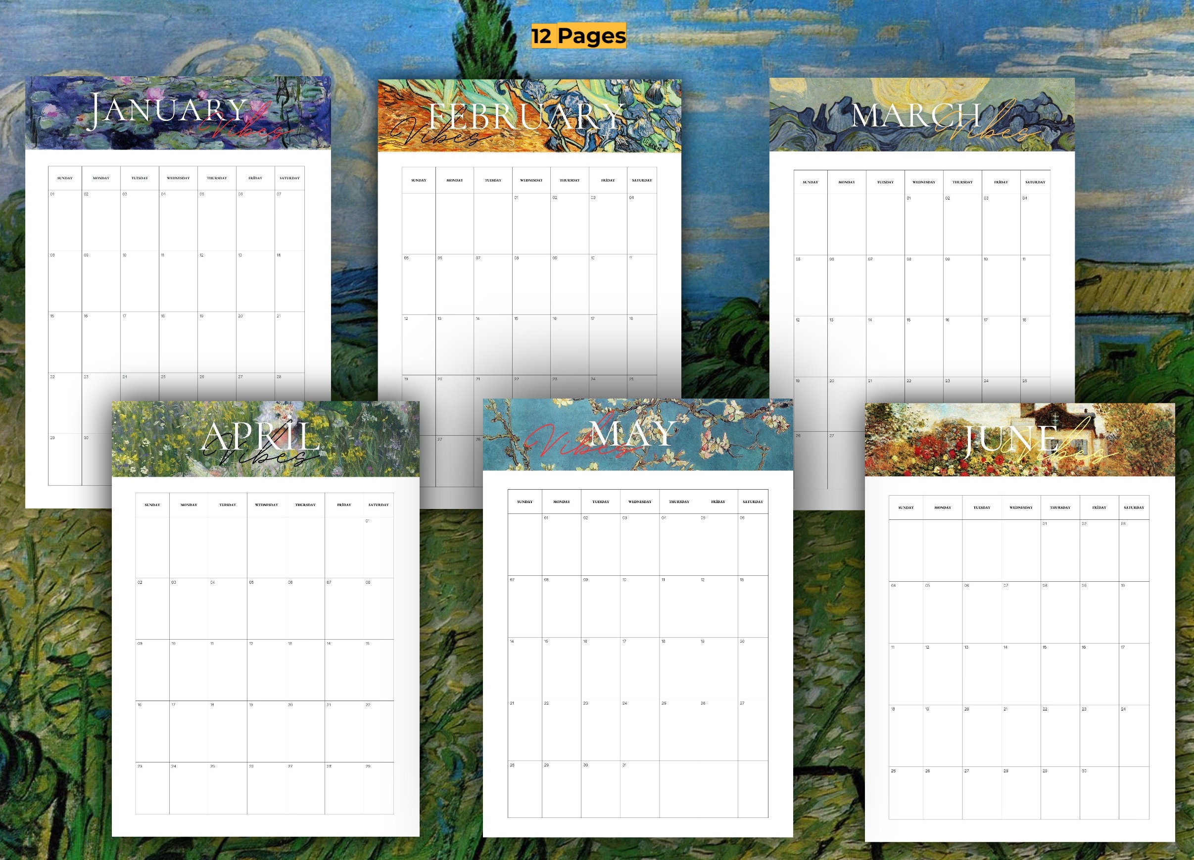 Art 2023 2024 Calendar / Classical Van Gogh Monet Monthly Calendar - Etsy