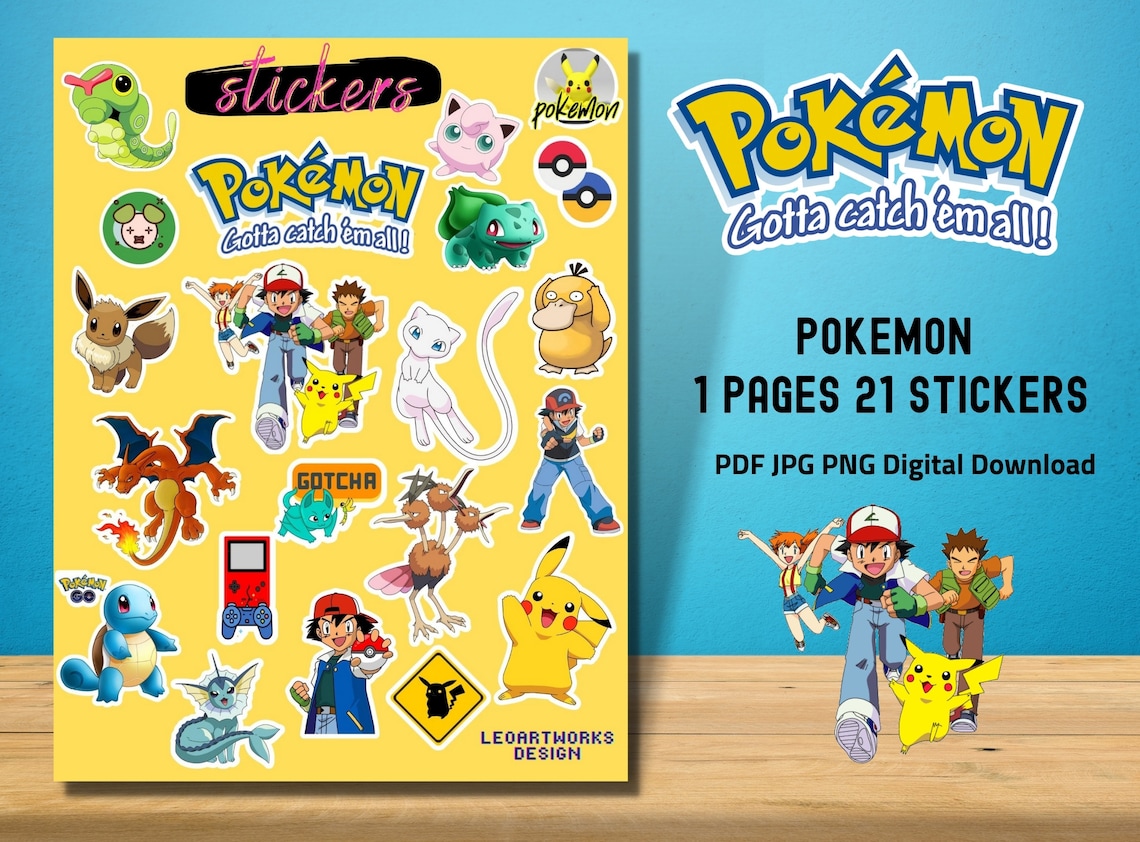 Pokemon Stickers Ldesign Bundle Print at Home PDF, PNG, JPG Printable ...
