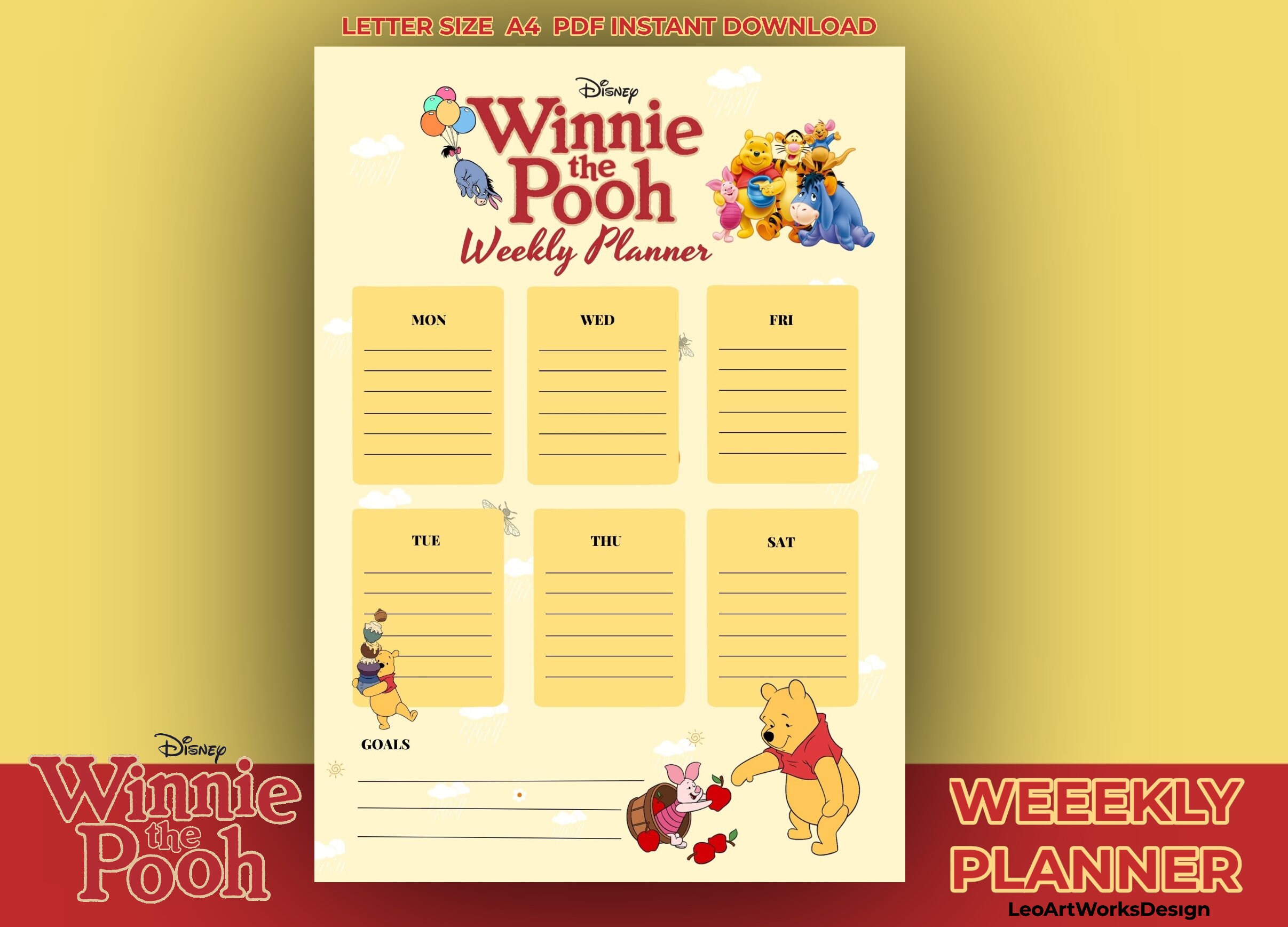 Wınnıe the Pooh Weekly Planner Daily Work Schedule, Weekly Agenda ...