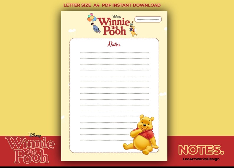Winnie the Pooh Kids Notes, Instant Download Printable Planner | US ...