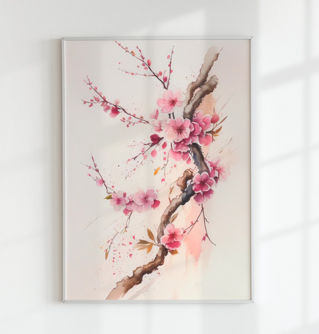 Japanese Cherry Blossom Watercolor Painting Japanese Cherry - Etsy