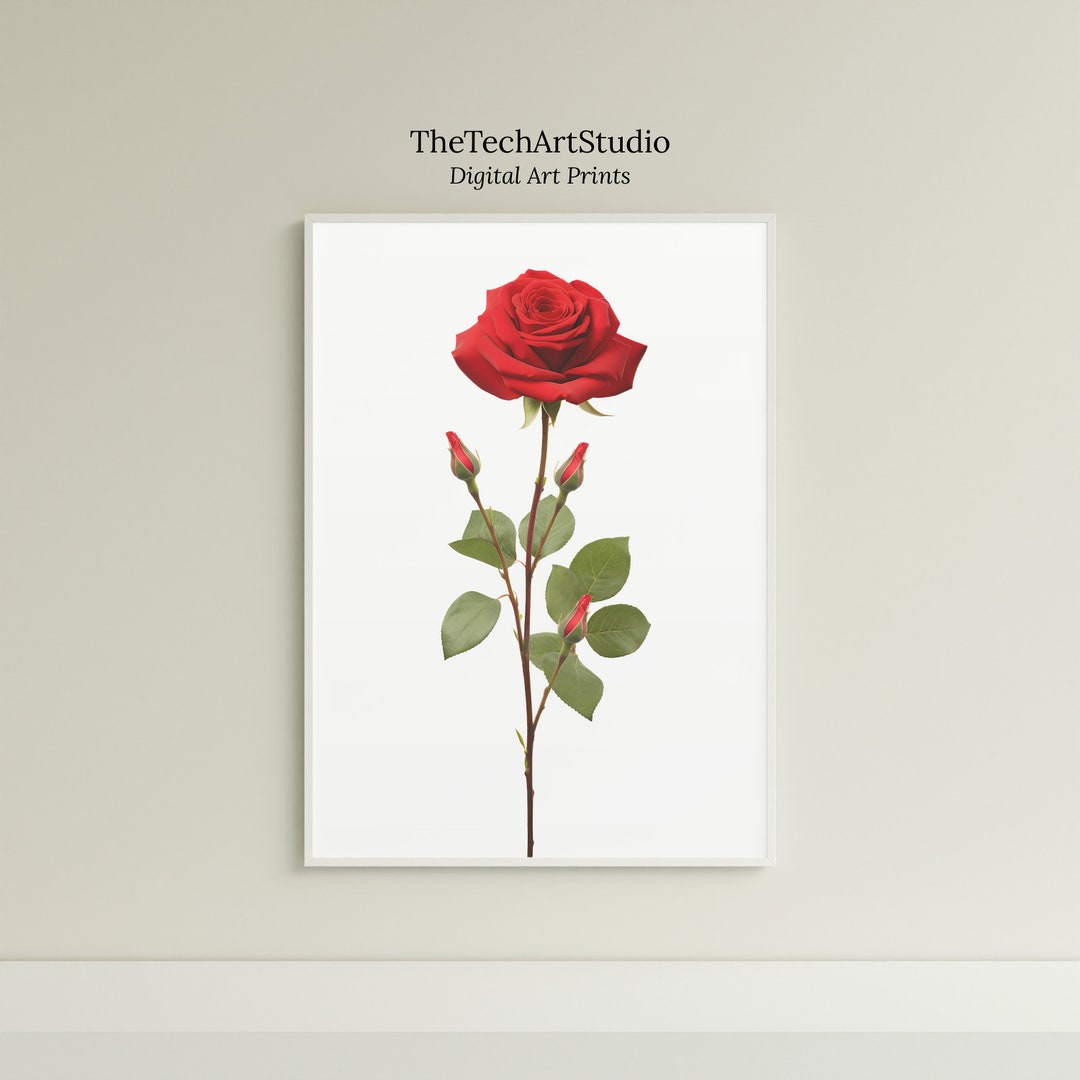 Red Rose Romantic Wall Art, Floral Wall Art, Botanical Print, Bedroom ...