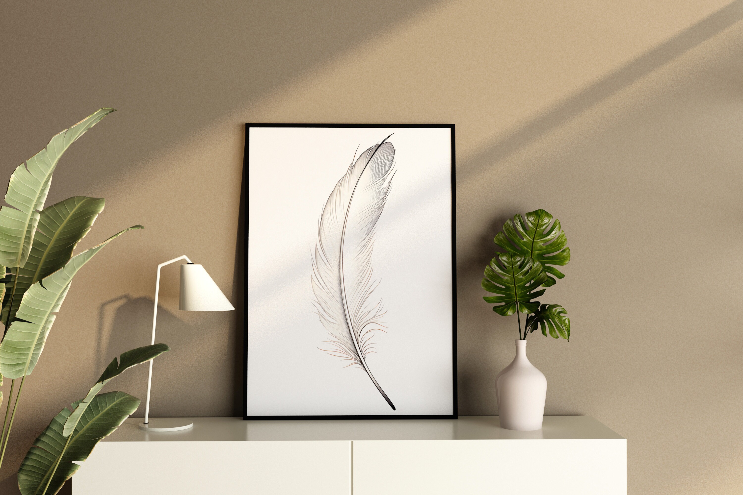 Minimalist Feather Line Drawing, Boho Wall Art, Feather Wall Art ...