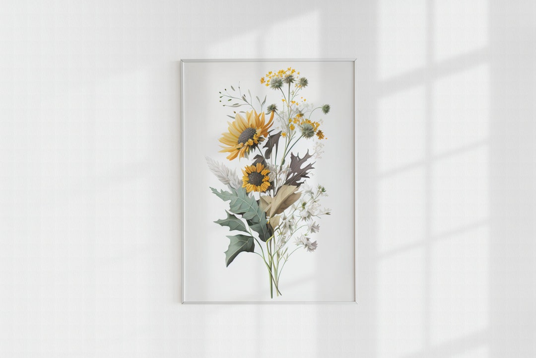 Wildflower Printable, Sunflower Wall Decor, Sunflower Wall Art Print, Flower Art Print, Flower ...
