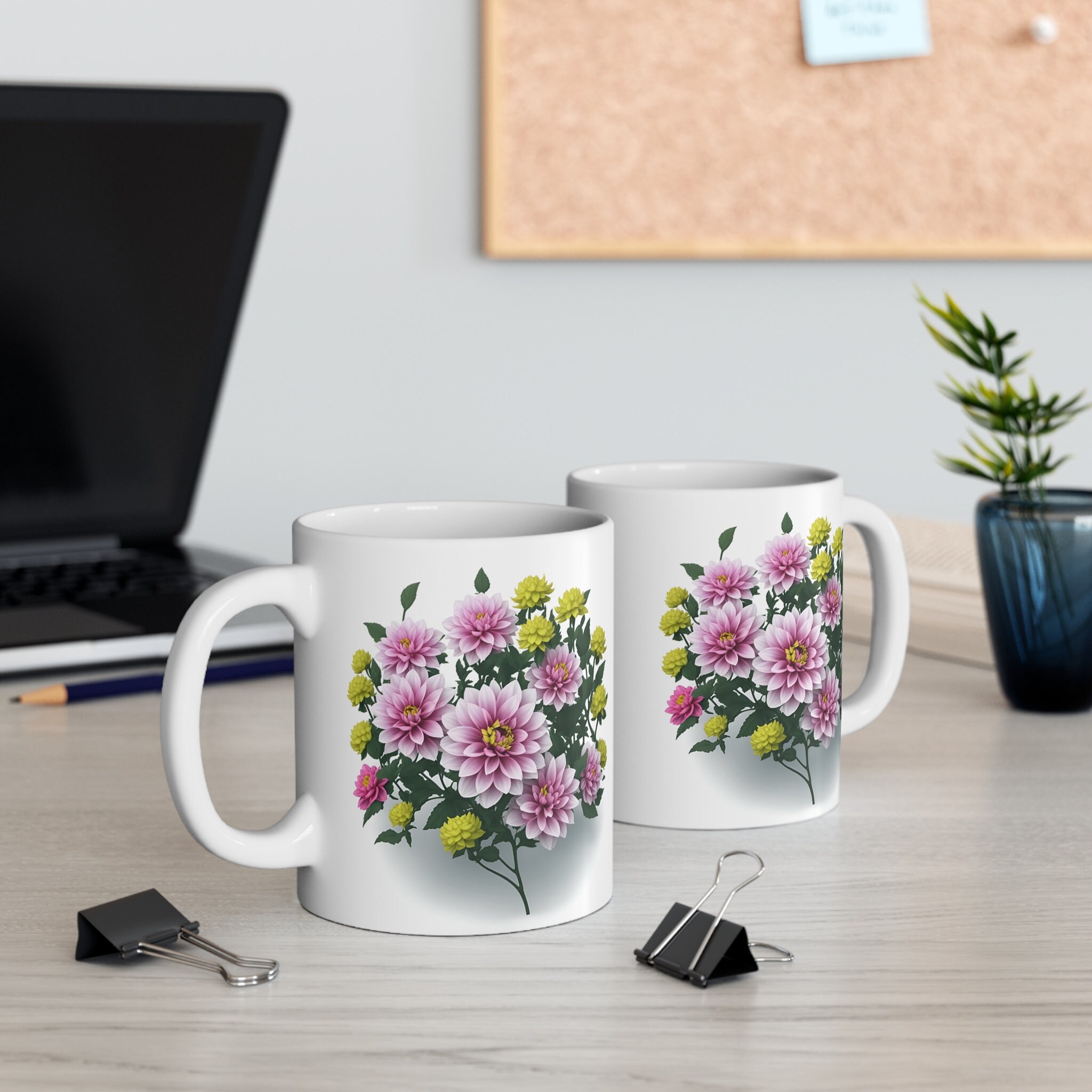 3D Floral Bouquet Pink Roses Ceramic 11oz Mug, Pink Rose Design ...