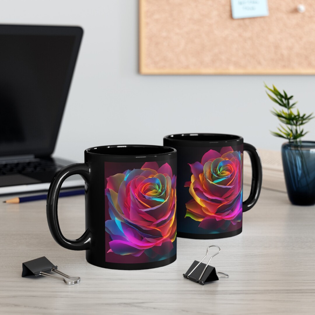 3D Crystal Rose Flower Mug, Black Ceramic Coffee Mug, 11oz - Etsy