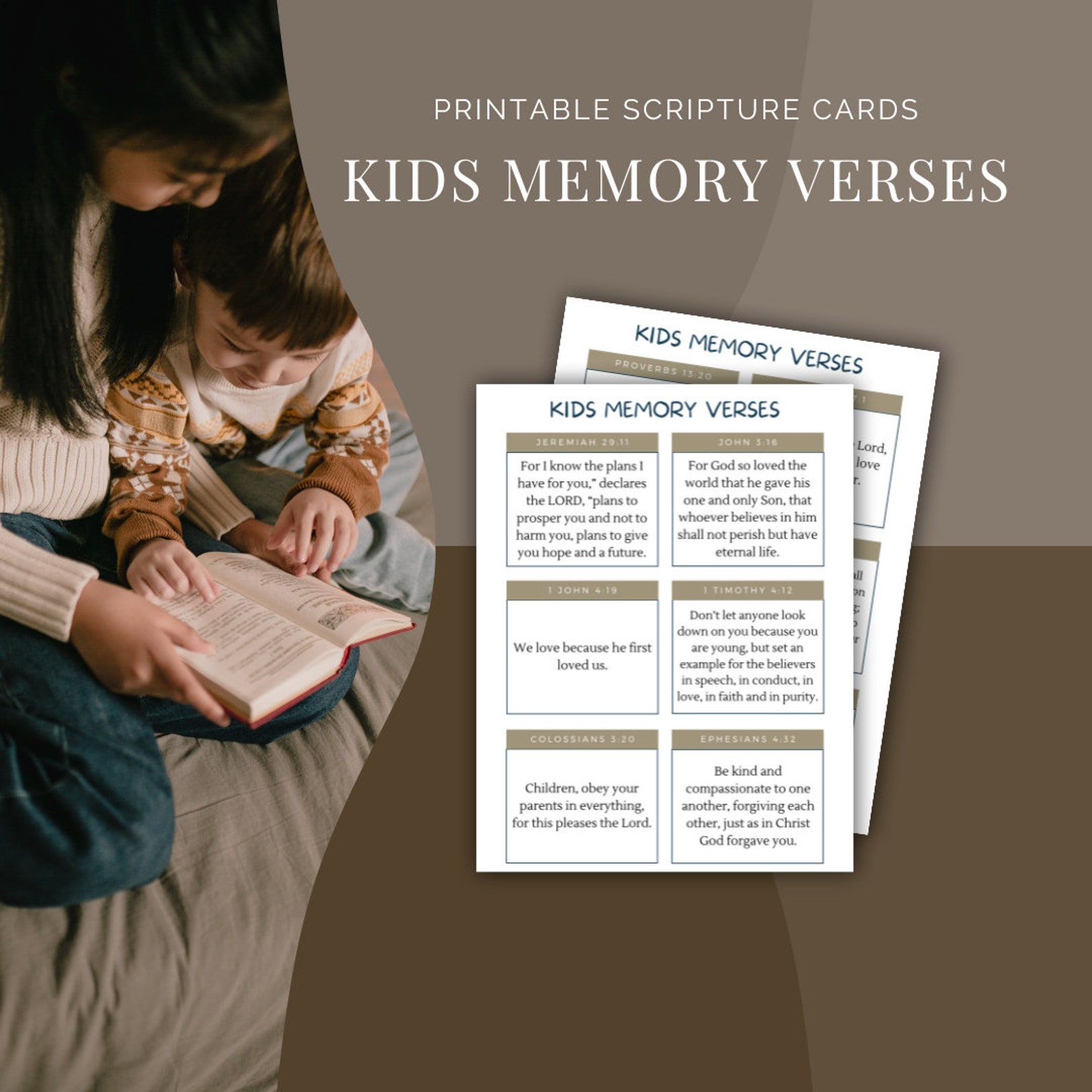 Printable Bible Verse Memory Cards for Kids 2 Pack Bundle Scripture ...
