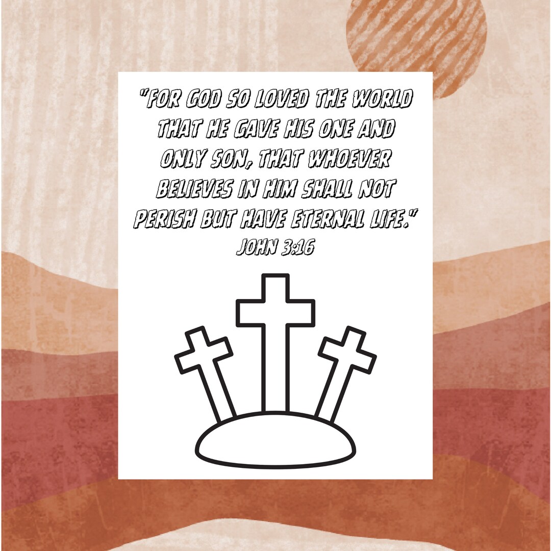 Easter Coloring Page | John 3:16 Kids Biblical Faith-based Activity ...